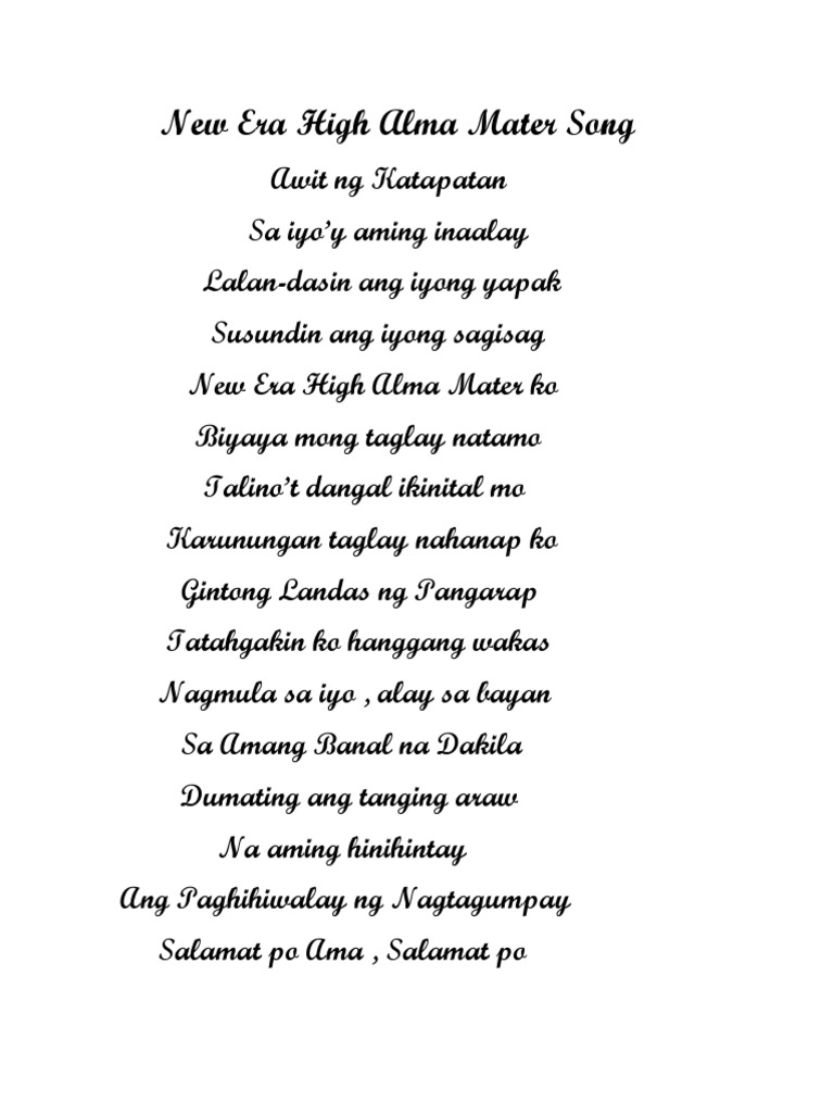 New Era High Alma Mater Song Po | PDF