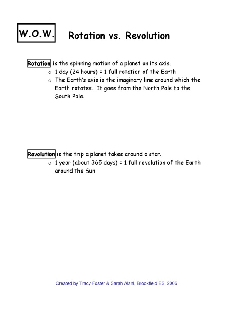 Lesson 1 Rotation vs. Revolution Revised | PDF | Rotation | Outer Space