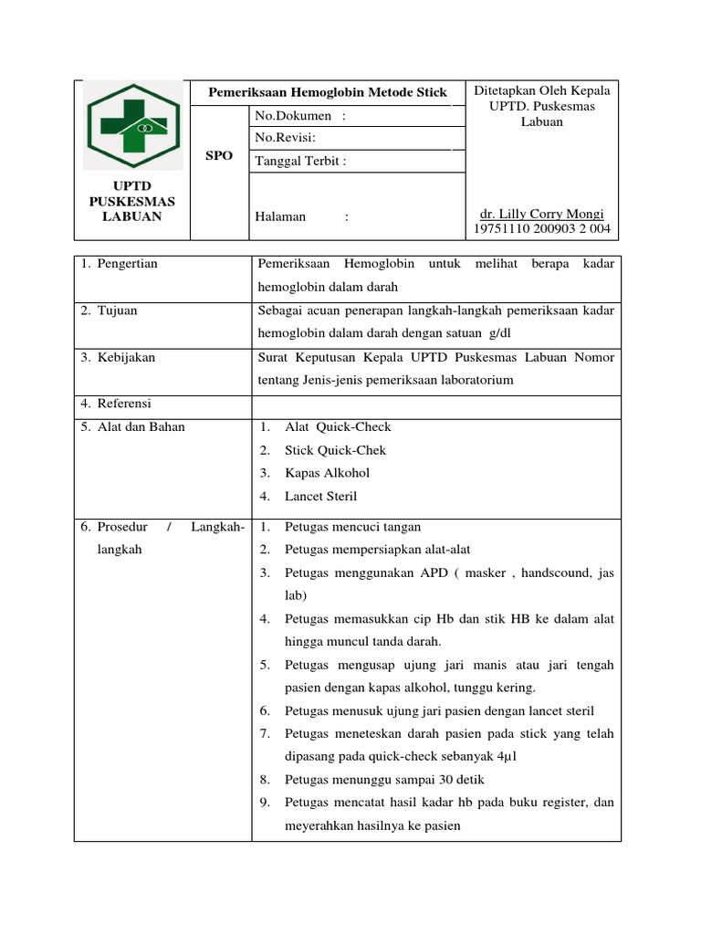 SOP Pemeriksaan HB Metode Stick | PDF