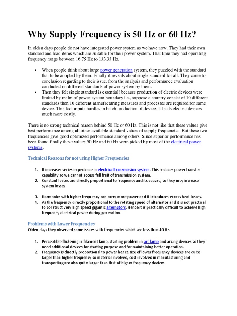 Why Supply Frequency is 50 Hz or 60 Hz | Electric Power System | Frequency