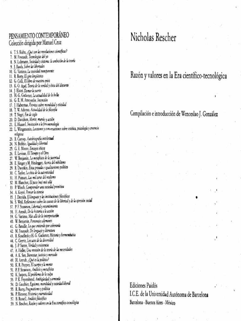 Nicholas Rescher Razón y Valores PDF | PDF