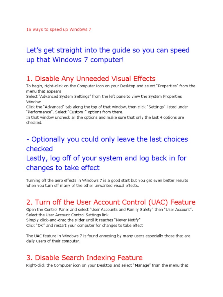 15 Ways To Speed Up Windows 7 | PDF | Windows 7 | Microsoft Windows