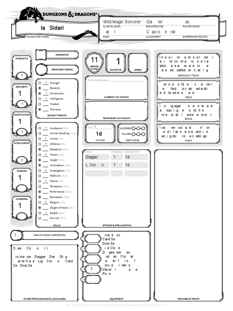 Wild Magic Sorc Sheet | PDF | Fantasy Role Playing Games | Fantasy Games