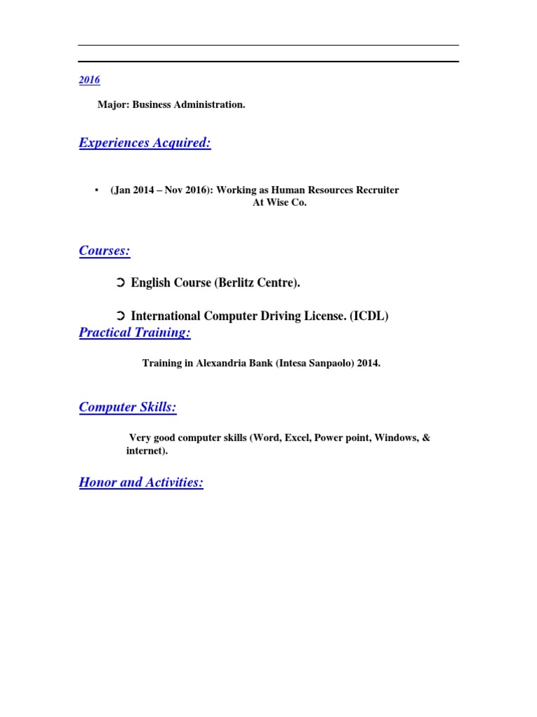 Experiences Acquired:: English Course (Berlitz Centre) - International ...