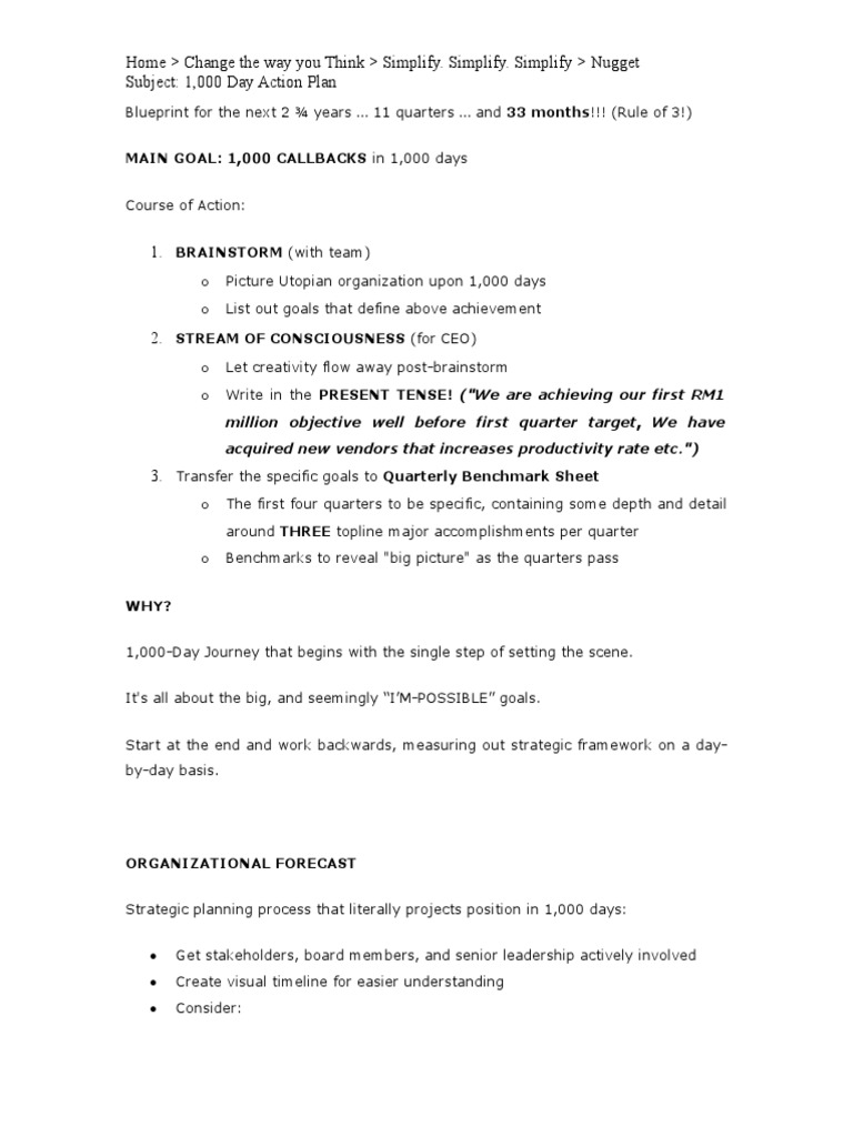 1,000 Day Action Plan | PDF | Goal | Accountability