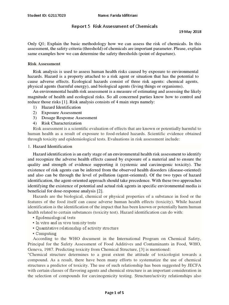 Report 5 Risk Assessment of Chemicals | PDF | Toxicity | Environmental ...