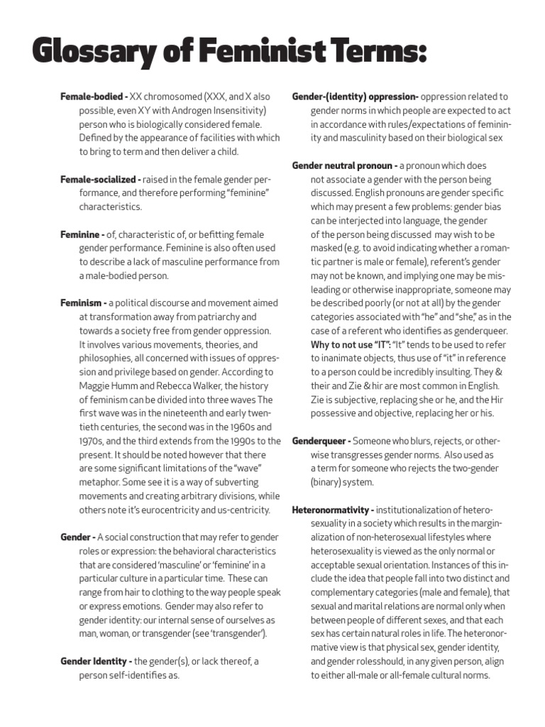 Feminist Glossary Terms Explained | PDF | Gender Role | Heterosexuality