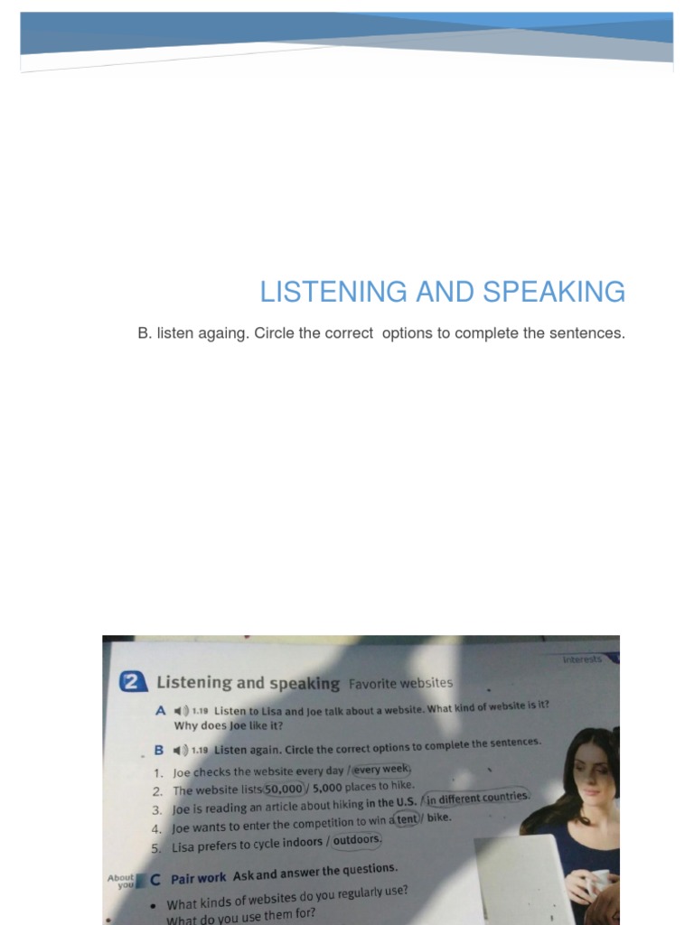 Listening and Speaking: B. Listen Againg. Circle The Correct Options To ...