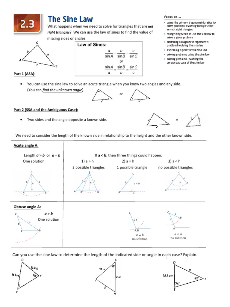 Law of Sines:: Part 1 (ASA) | PDF | Triangle | Angle