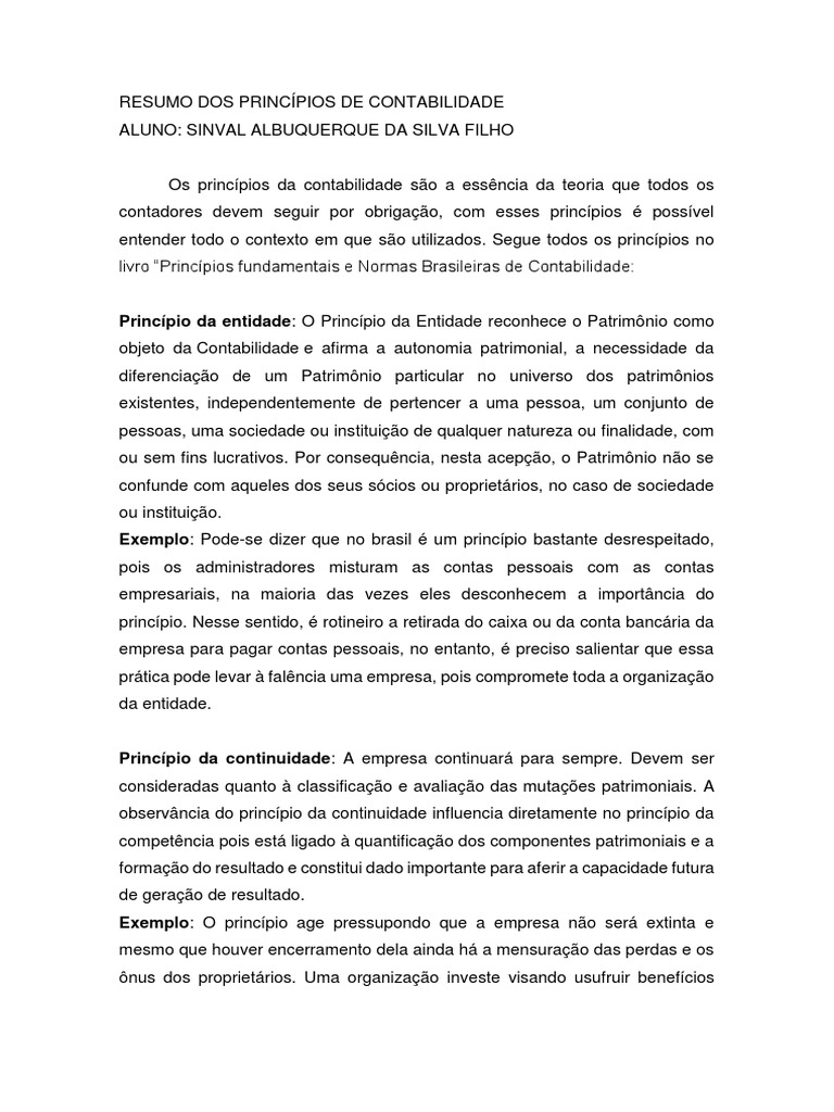Uma explicação concisa dos principais princípios da contabilidade de ...