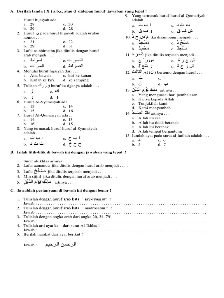 Soal BTA Kelas 3 PDF | PDF