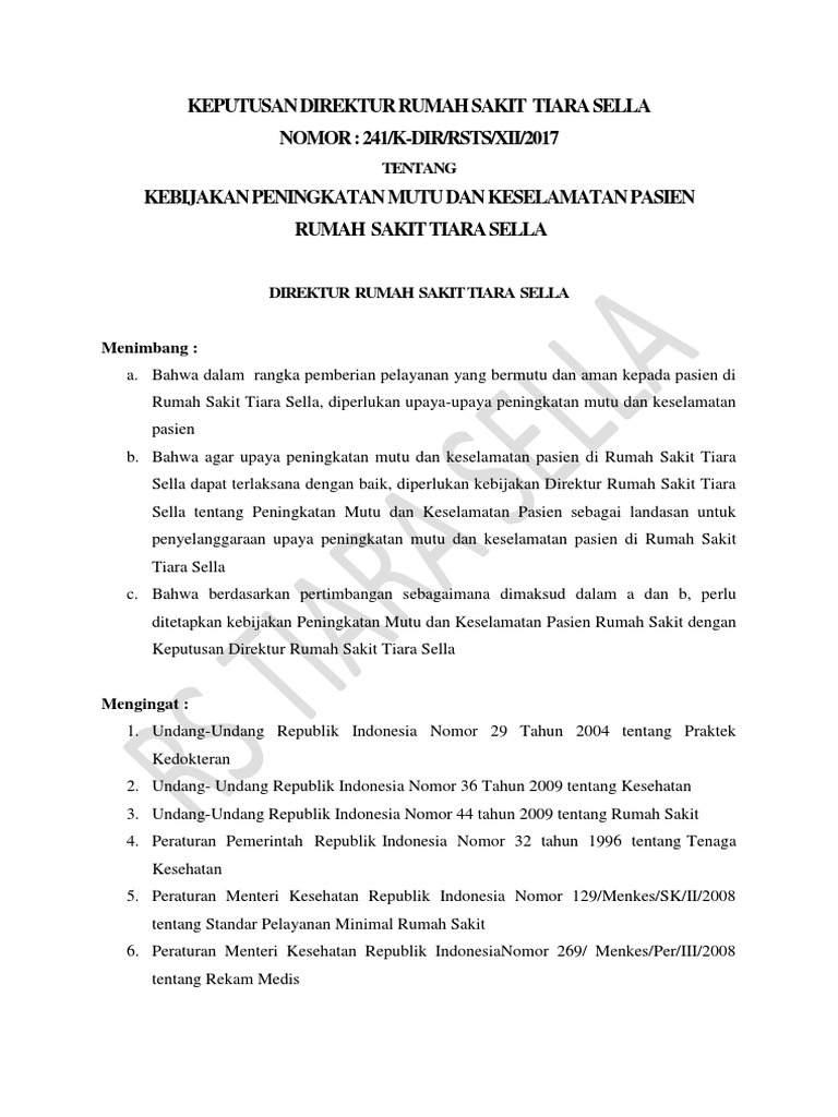 Kebijakan PMKP Rs Tiara Sella | PDF