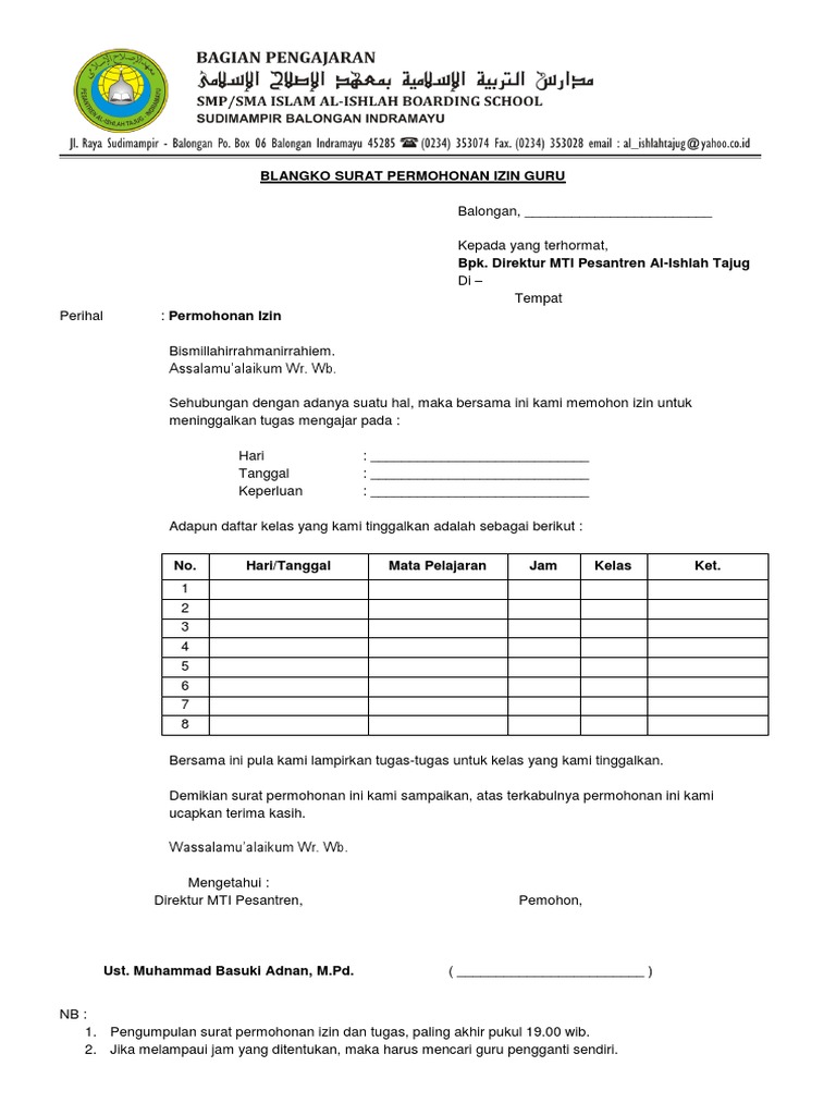 Blangko Surat Permohonan Izin Guru | PDF