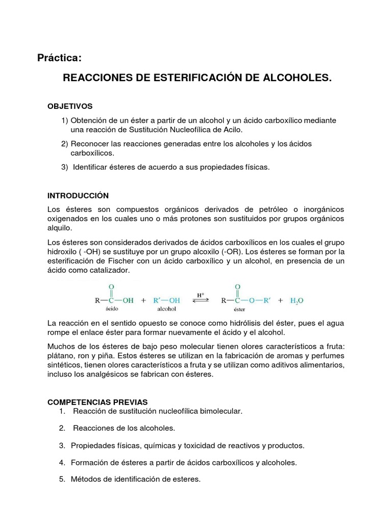 Práctica Reacciones De Esterificación De Alcoholes Pdf Ester Alcohol
