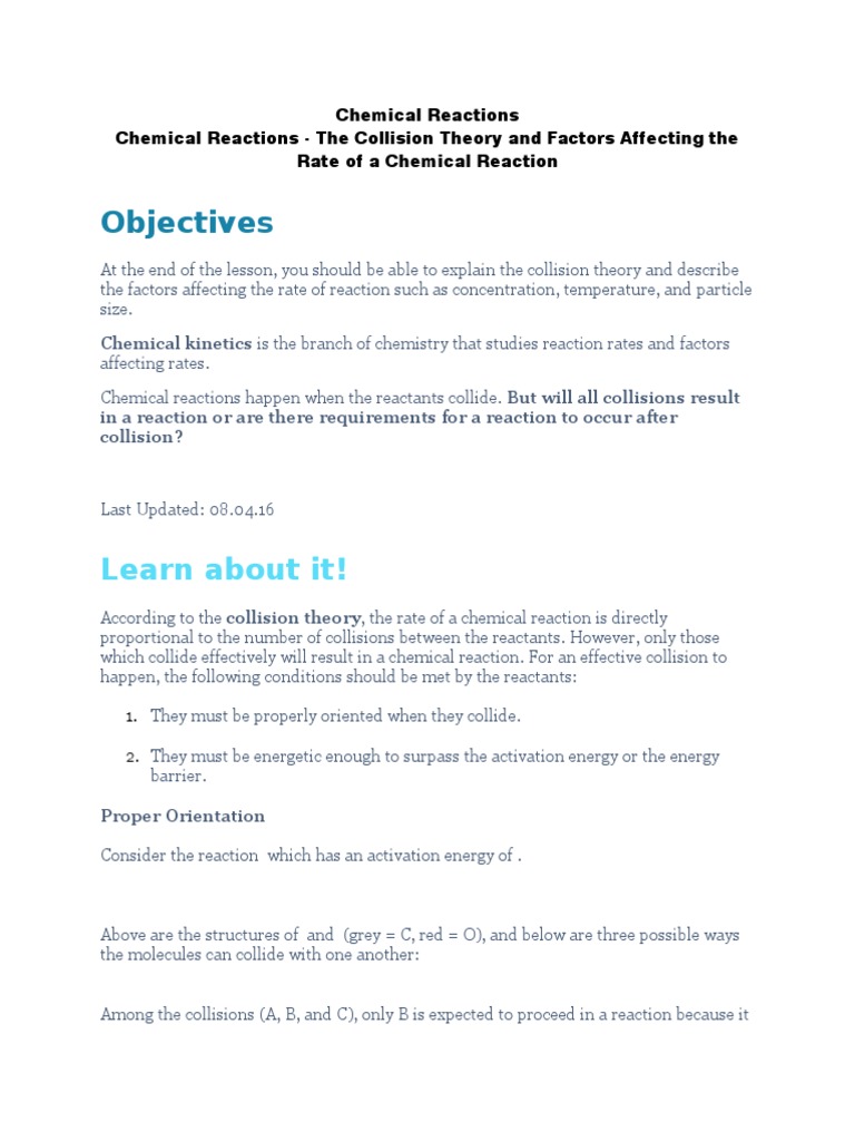 Physical Science Lesson 14 Chemical Reactions | PDF | Reaction Rate ...
