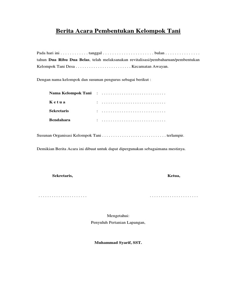 Berita Acara Pembentukan Kelompok Tani | PDF