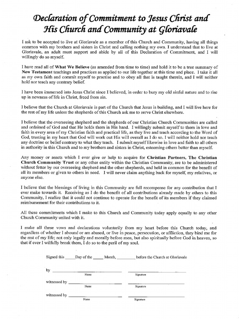 Gloriavale's Declaration of Commitment | PDF