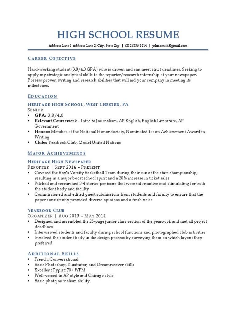 High School Resume Sample | PDF
