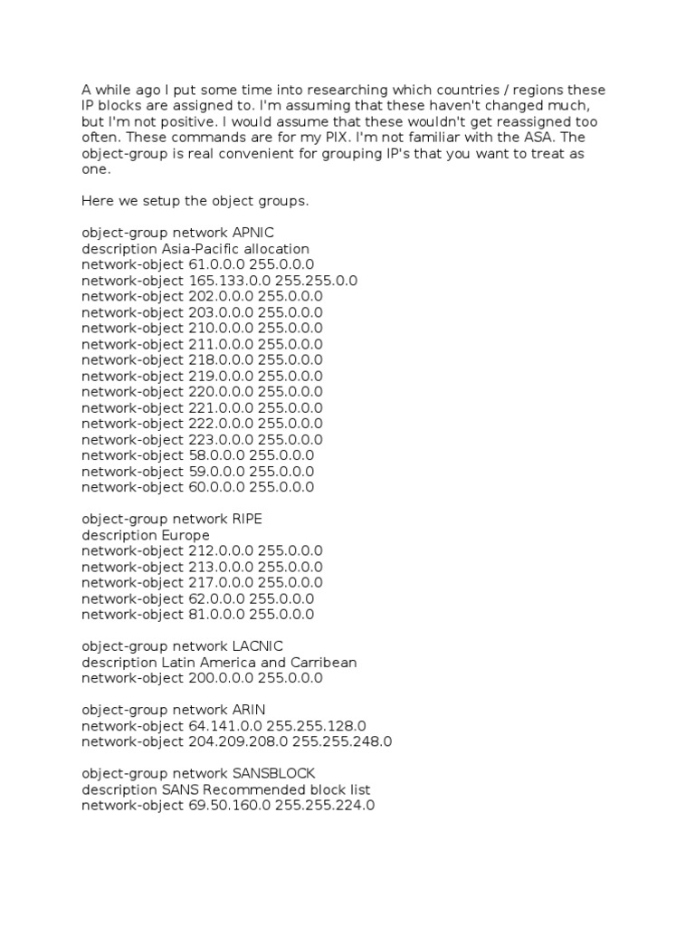 Cisco ASA Block Countries by IP Block | PDF | Internet Protocols ...