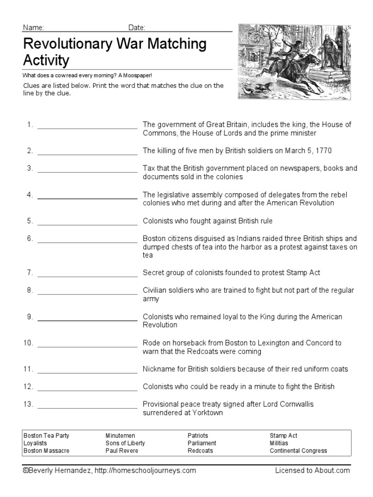 Revolutionary War Vocabulary Activity | PDF | American Revolution ...