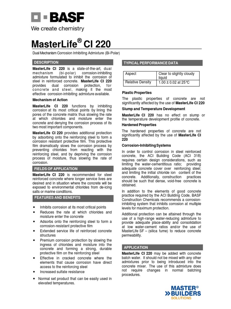 MasterLife CI 220 V2 | Download Free PDF | Corrosion | Concrete