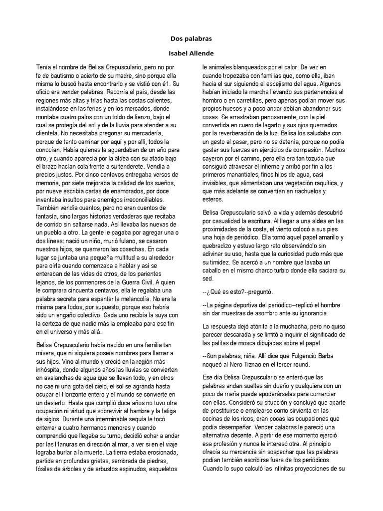 Dos Palabras I. Allende | PDF | Naturaleza