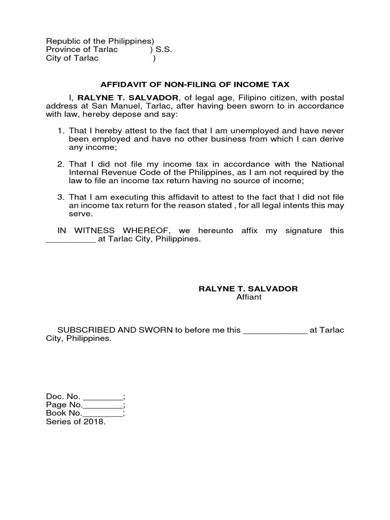 Affidavit of Non-Filing of Income Tax | PDF