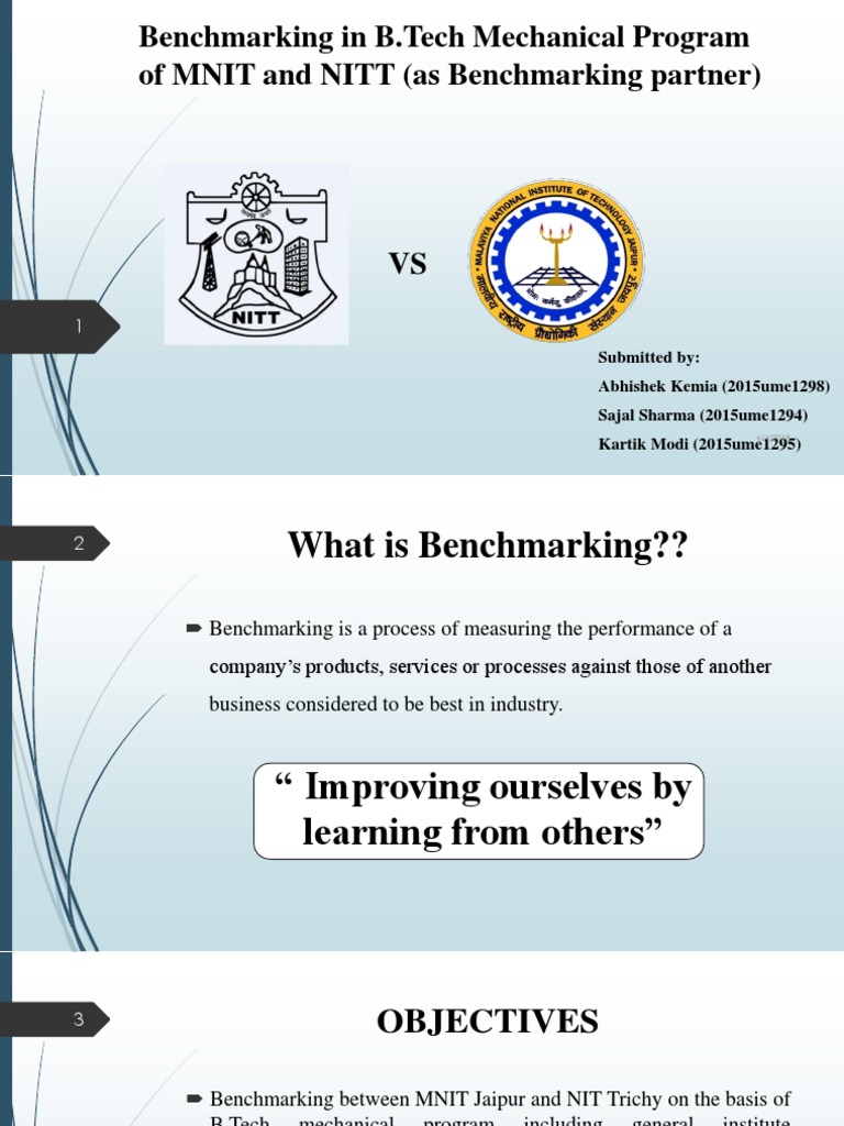 Benchmarking in B.Tech Mechanical Program of MNIT and NITT (As Benchmarking Partner) | PDF ...