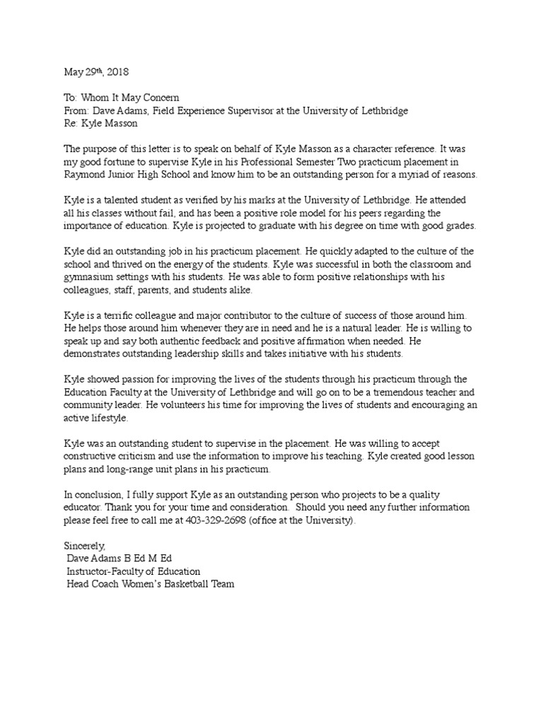 Dave Adams - Reference Letter | PDF