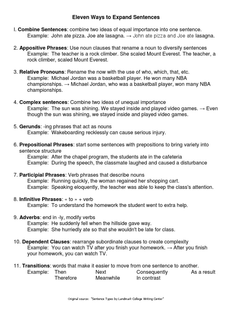 Expand Sentences: 11 Effective Methods | PDF | Career & Growth ...