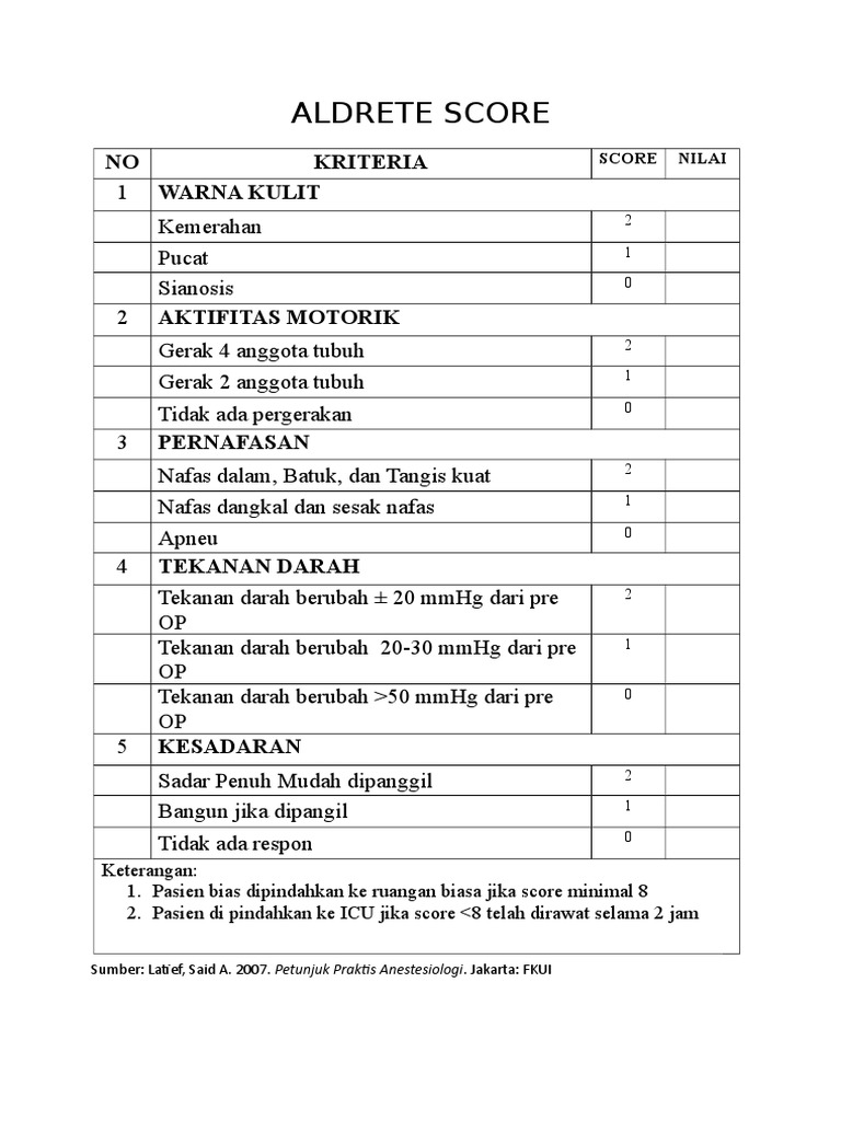 Penilaian Skor Aldrete dan Bromage | PDF