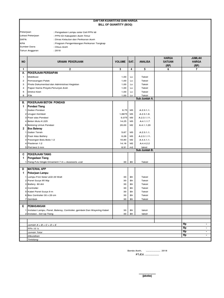 PDF Boq Daftar Kuantitas Harga | PDF