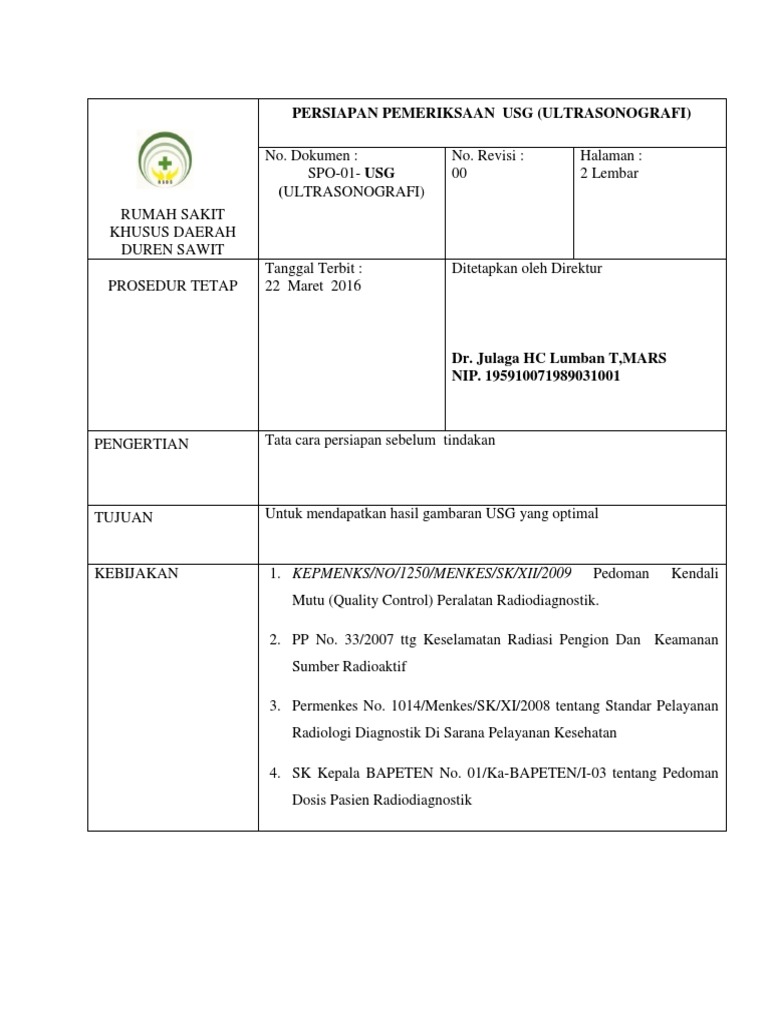 Spo Pemeriksaan Usg | PDF