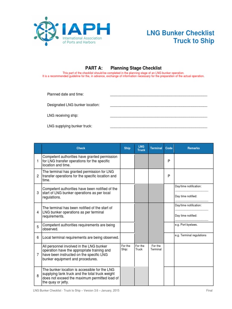 Iaph LNG Bunker Checklist Truck To Ship Final v3.6 - Incl Guidelines ...