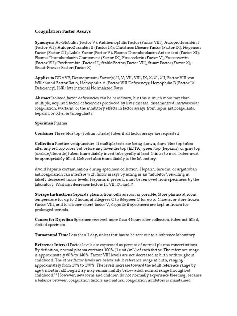 Coag Factor Assays | PDF | Haemophilia | Coagulation