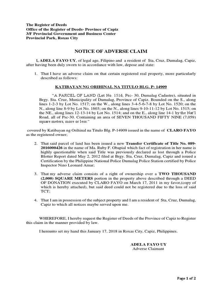 Affidavit of Adverse Claim | PDF | Government | Common Law
