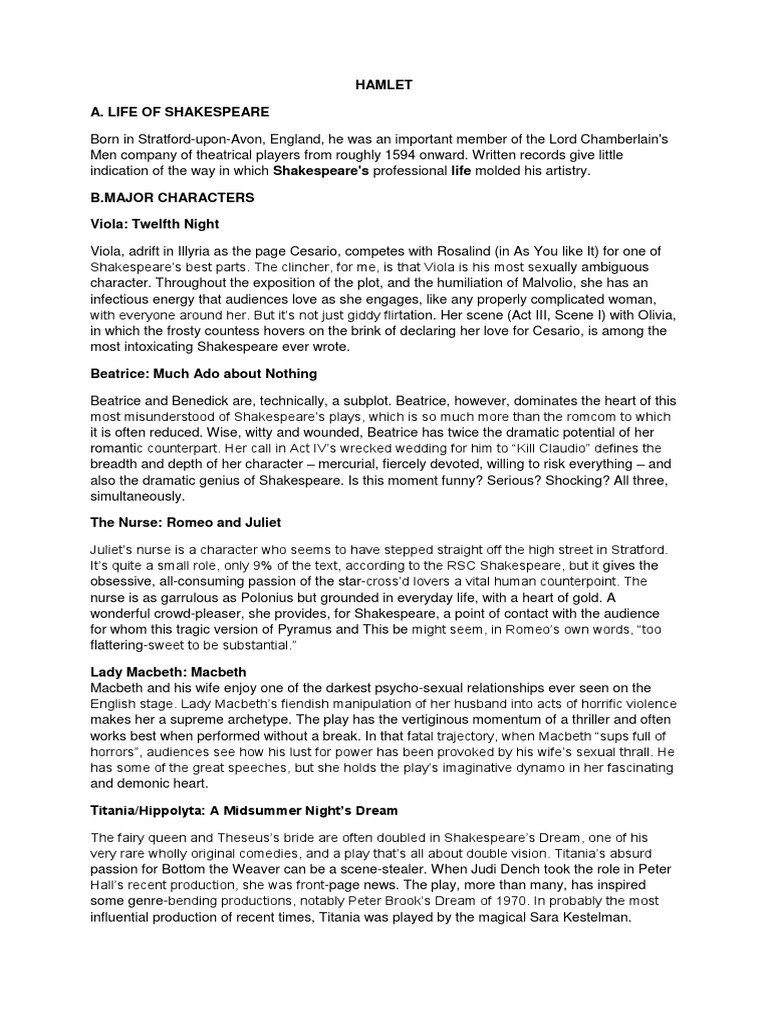 Hamlet A. Life of Shakespeare | Download Free PDF | Iago | William ...