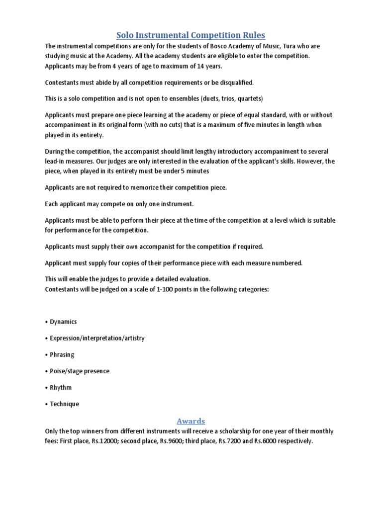Solo Instrumental Competition Guidelines | PDF | Entertainment ...