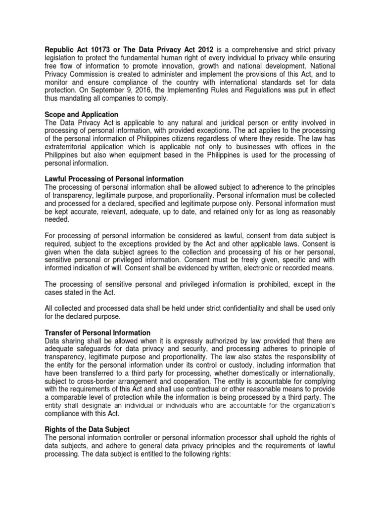 An Overview of the Philippine Data Privacy Act of 2012: Scope ...