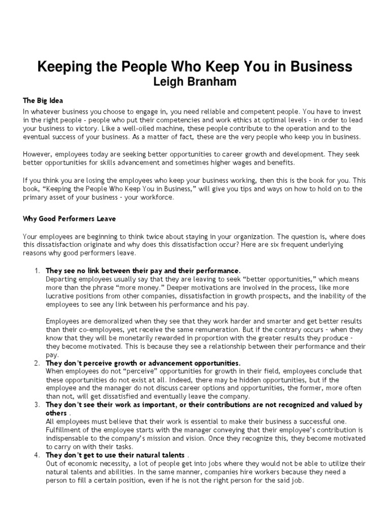 Keeping The People Who Keep You in Business | PDF | Employee Retention ...