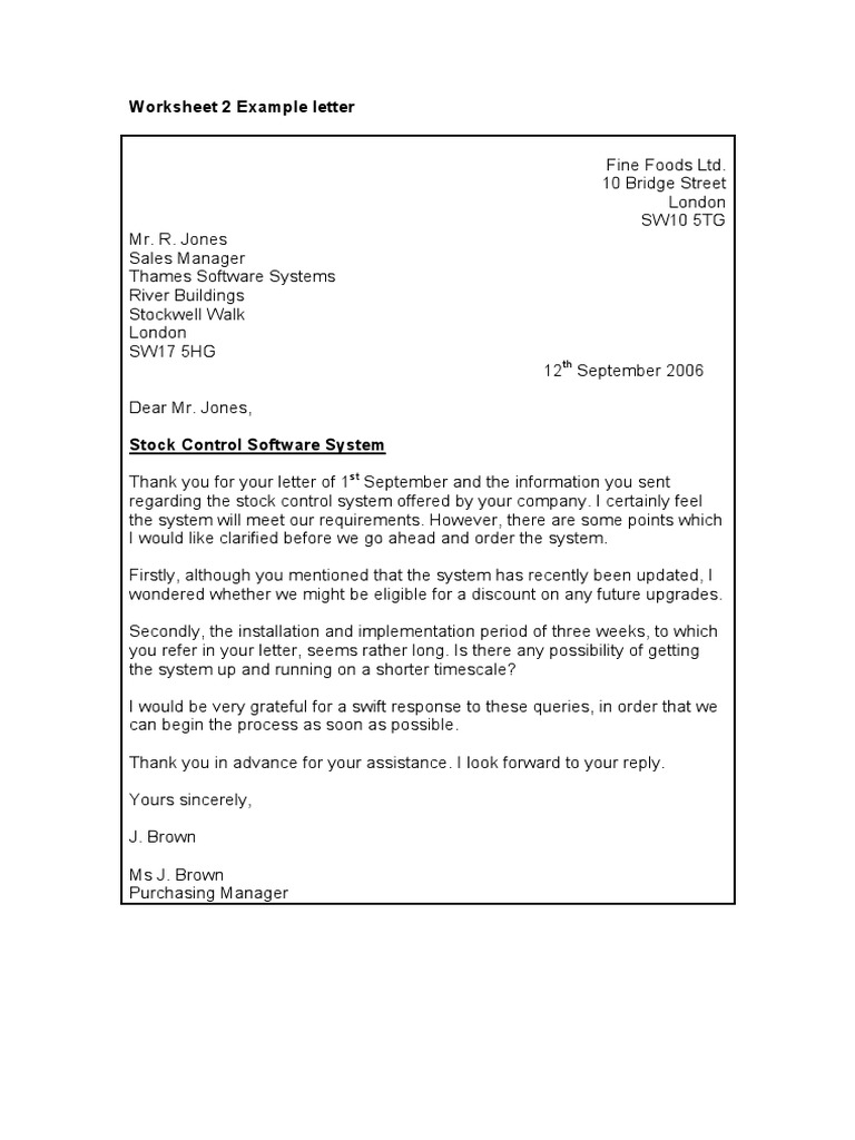 Worksheet 2 Example Letter | PDF