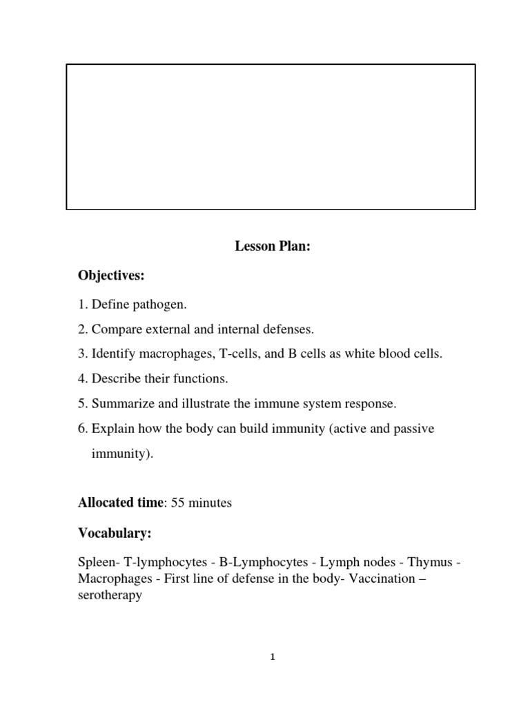 Lesson Plan: Objectives | PDF | Immune System | Lymphatic System