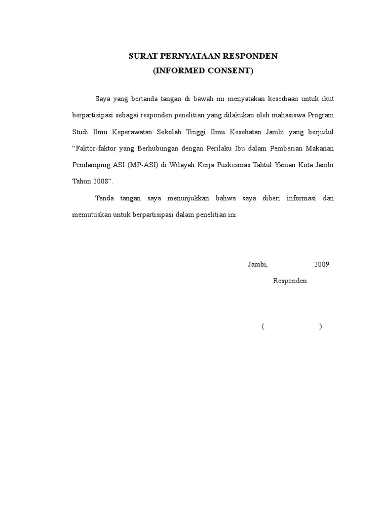 Informed Consent, Kuesioner Penelitian | PDF