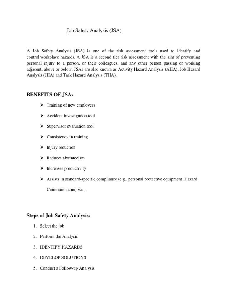 (JSA) Job Safety Analysis | Download Free PDF | Determinants Of Health ...