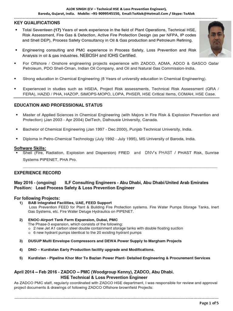 CV - Alok Singh - Tech HSE & Loss Prevention Engineer (May-2018) | PDF ...