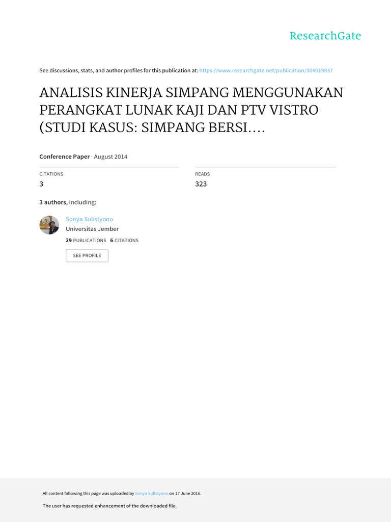 Analisis Kinerja Simpang Menggunakan Perangkat Lunak Kaji Dan PTV Vistro Studi Kasus Simpang ...