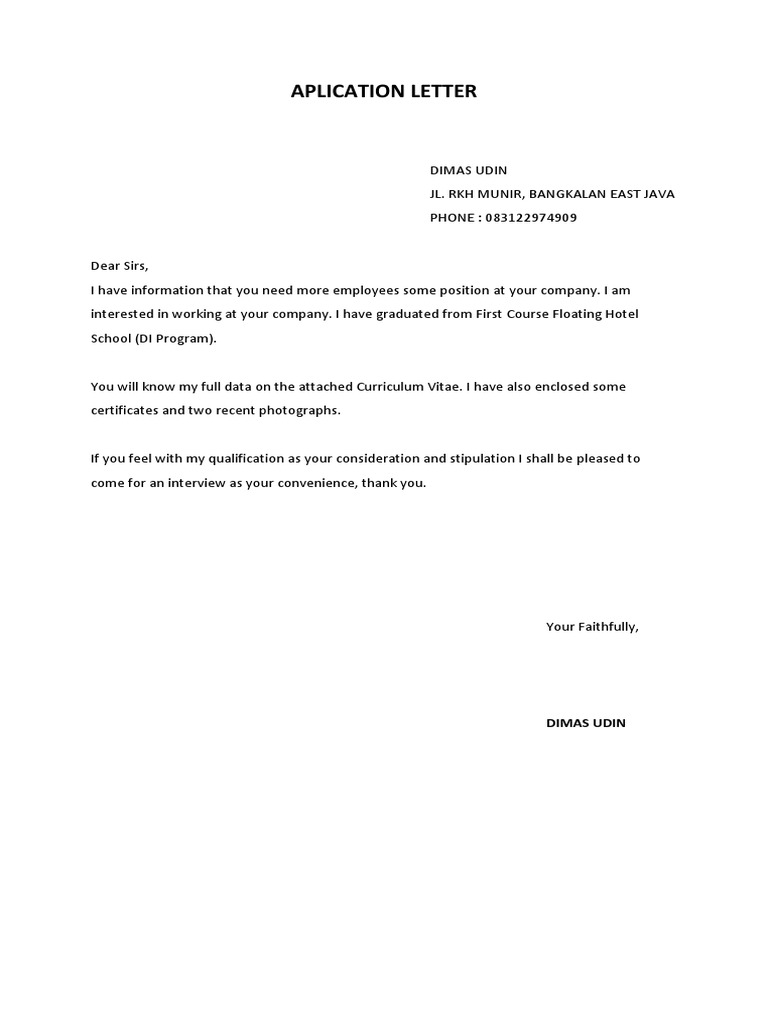 Aplication Letter Dimas Udin | PDF