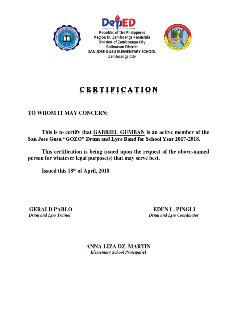 Drum and Lyre Certification | PDF