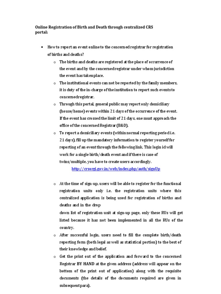 Online Birth and Death Registration Guide | PDF | Identity Document ...