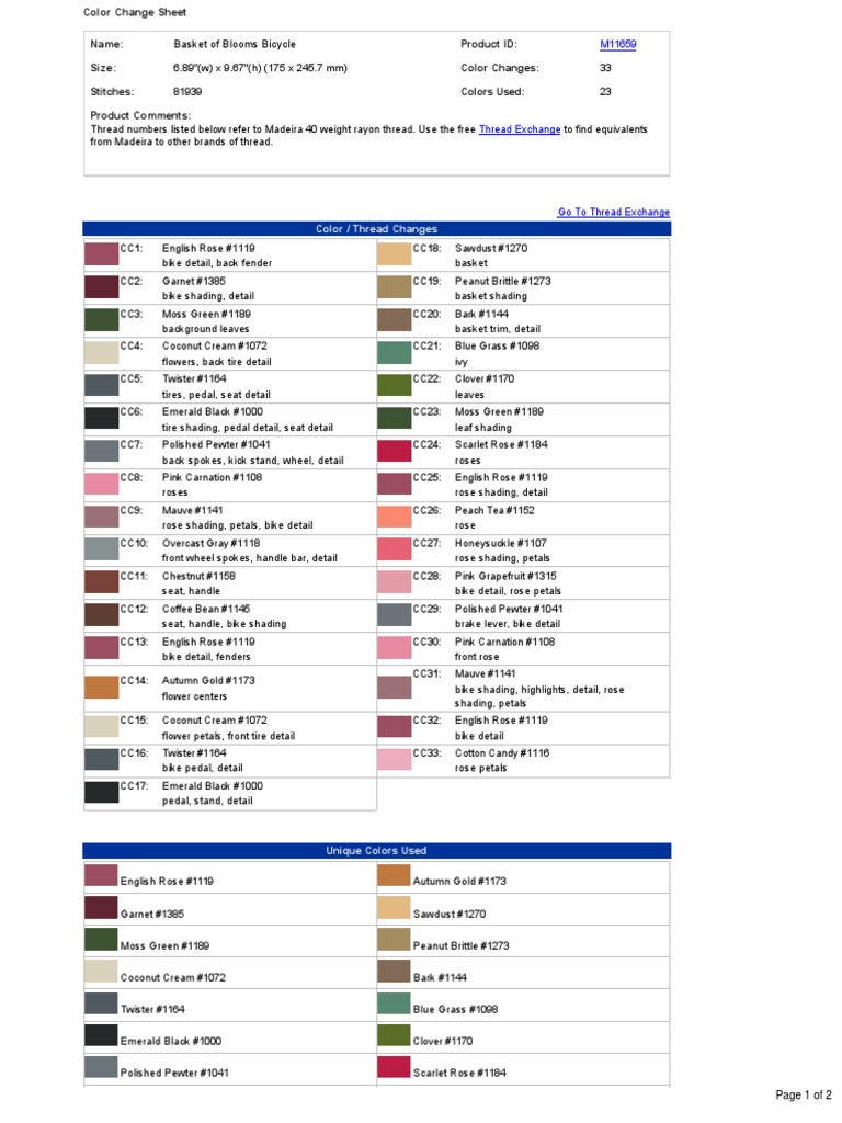 Color / Thread Changes: Page 1 of 2 | PDF | Nature